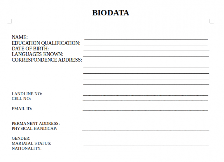 Sample BIODATA Format in Word & PDF Download - Learning Container
