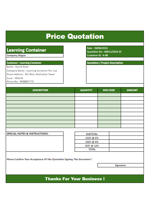 50+ Professional Quotation Template in Excel [Free Download]