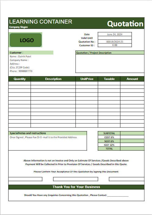 50+ Professional Quotation Template in Excel [Free Download]